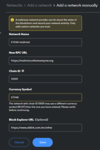 Connect Metamask to ETHPoW chain and claim your ETHW coins